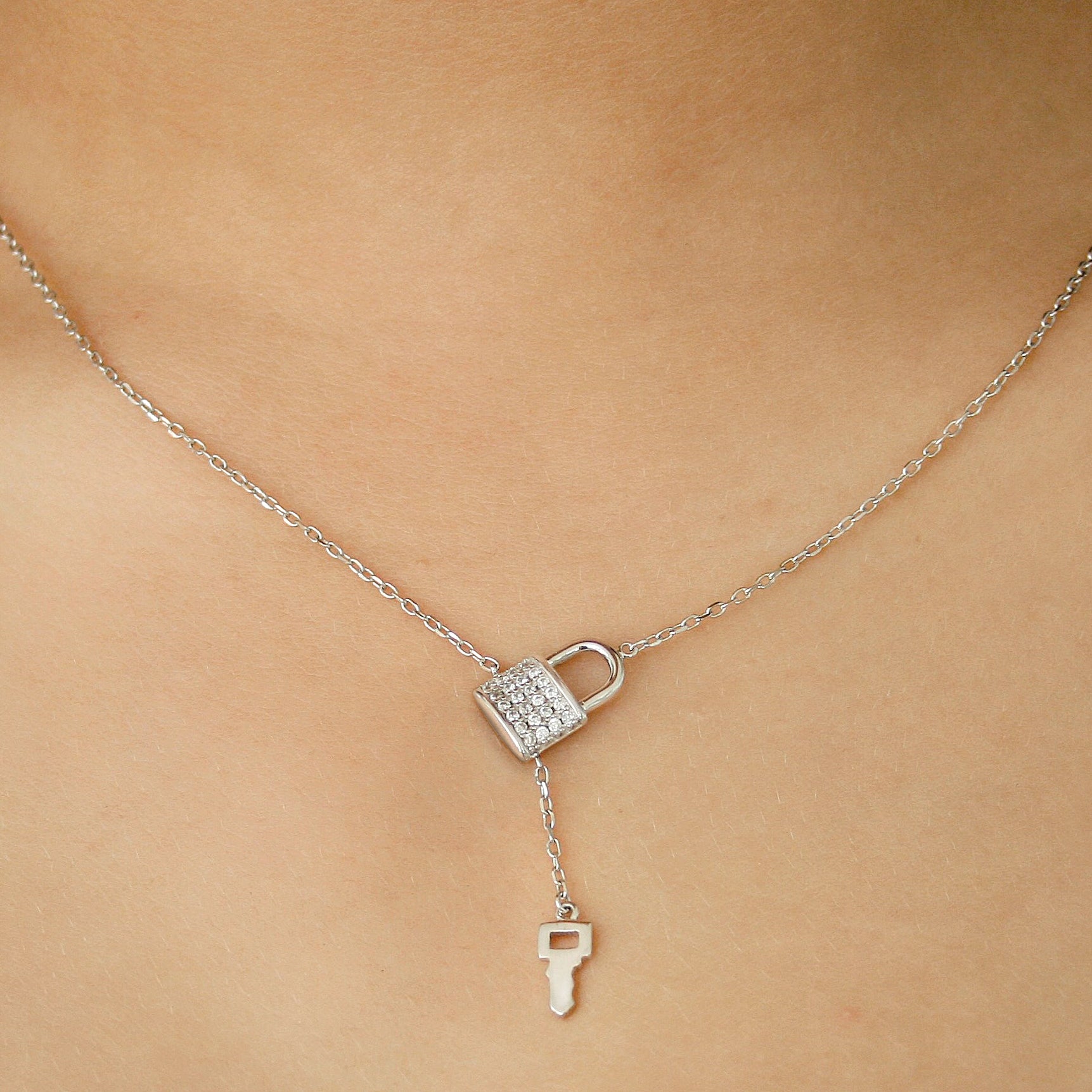 Sterling silver lock and key necklace